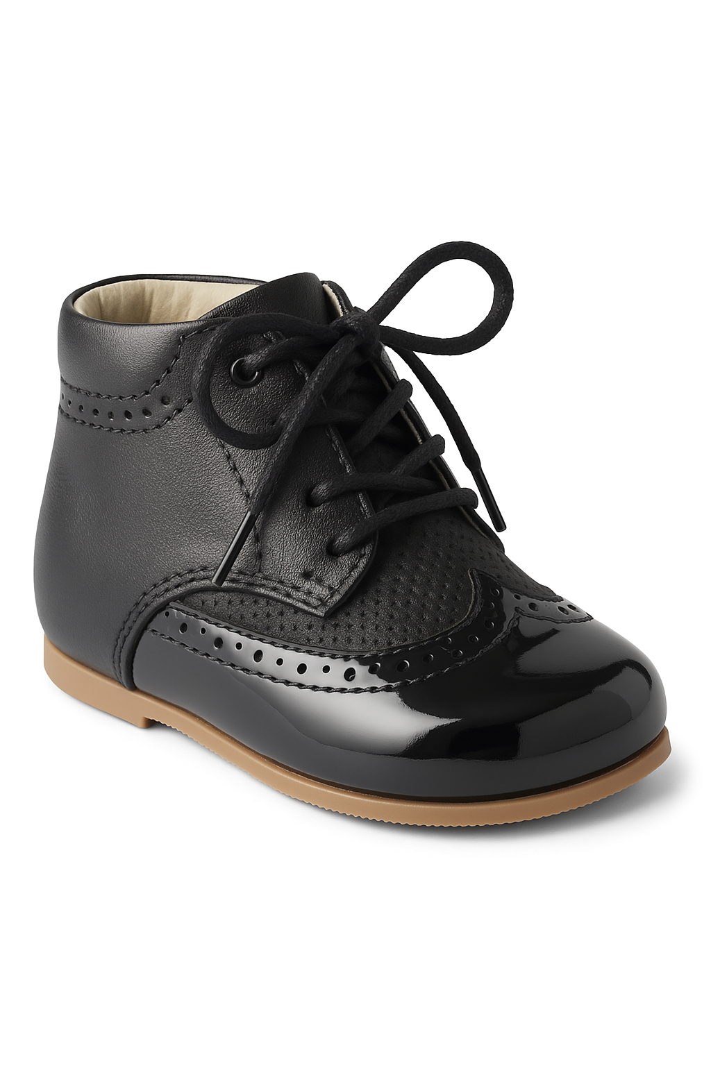 Stylish Two-Tone Half Patent Brogue Baby & Boy Shoes| SIRRI
