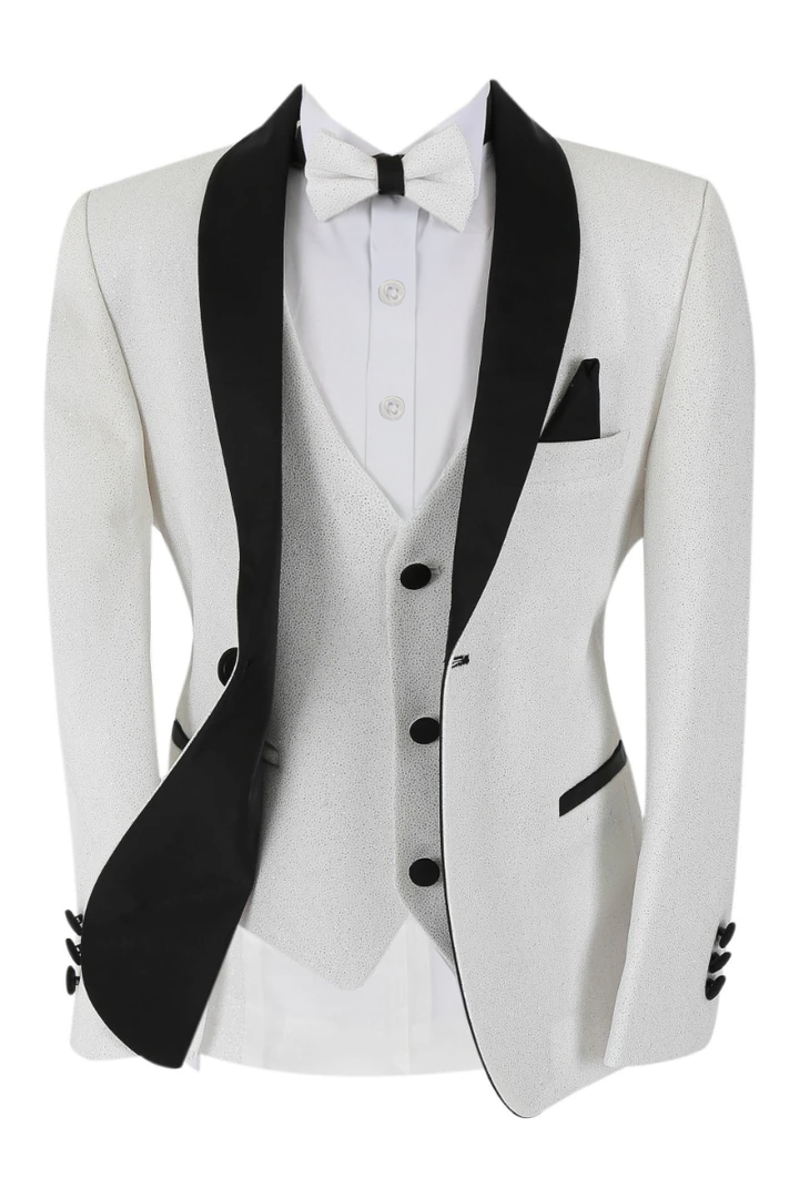 Boys Plaid Check Suit 7 Piece Wedding Set in White, Black, Burgundy and ...