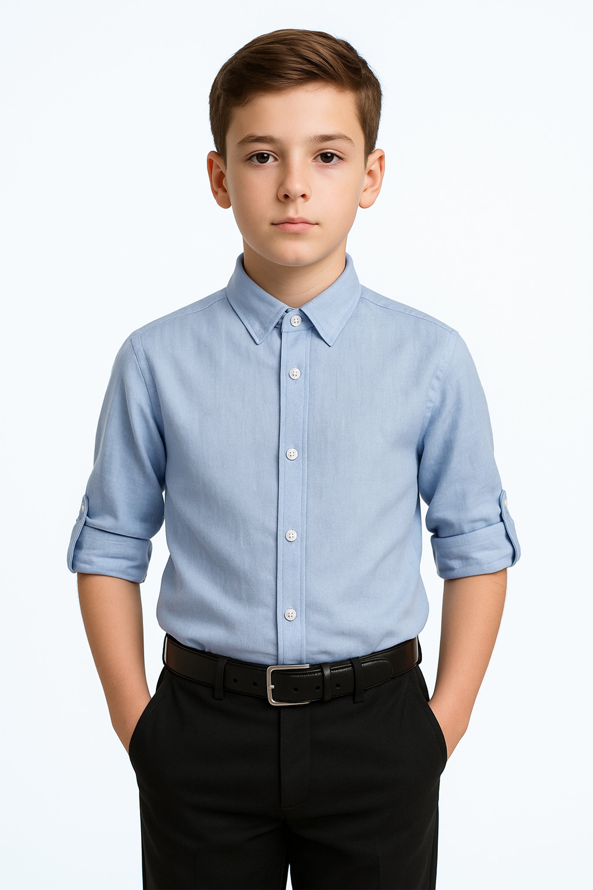 Boys Linen Roll Up Sleeve Shirt in Sky Blue | Sirri