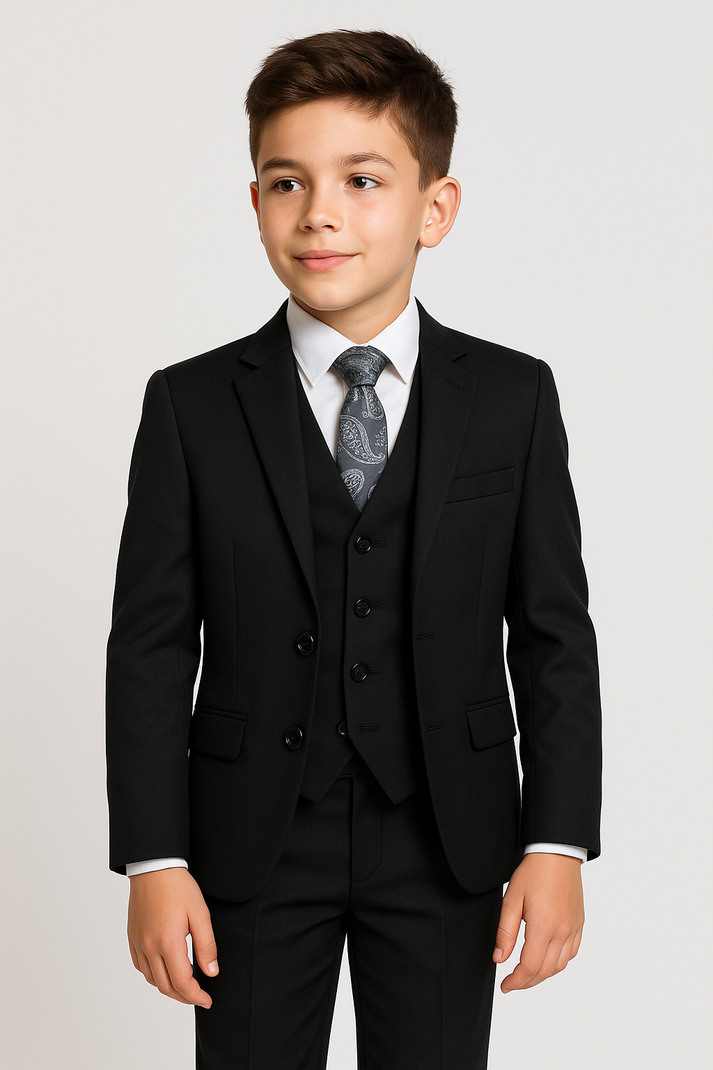 Boys Tailored Fit 3 Piece Suit in Black | SIRRI