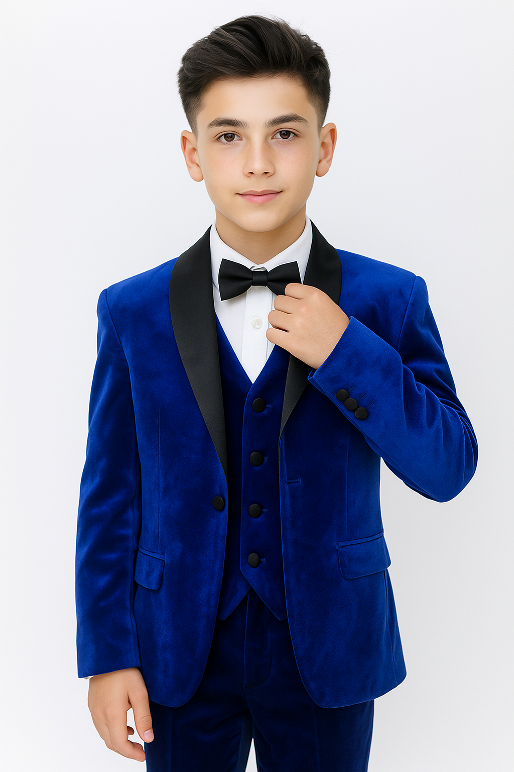 Boys Velvet Tuxedo with Satin Lapel in Royal Blue | Sirri