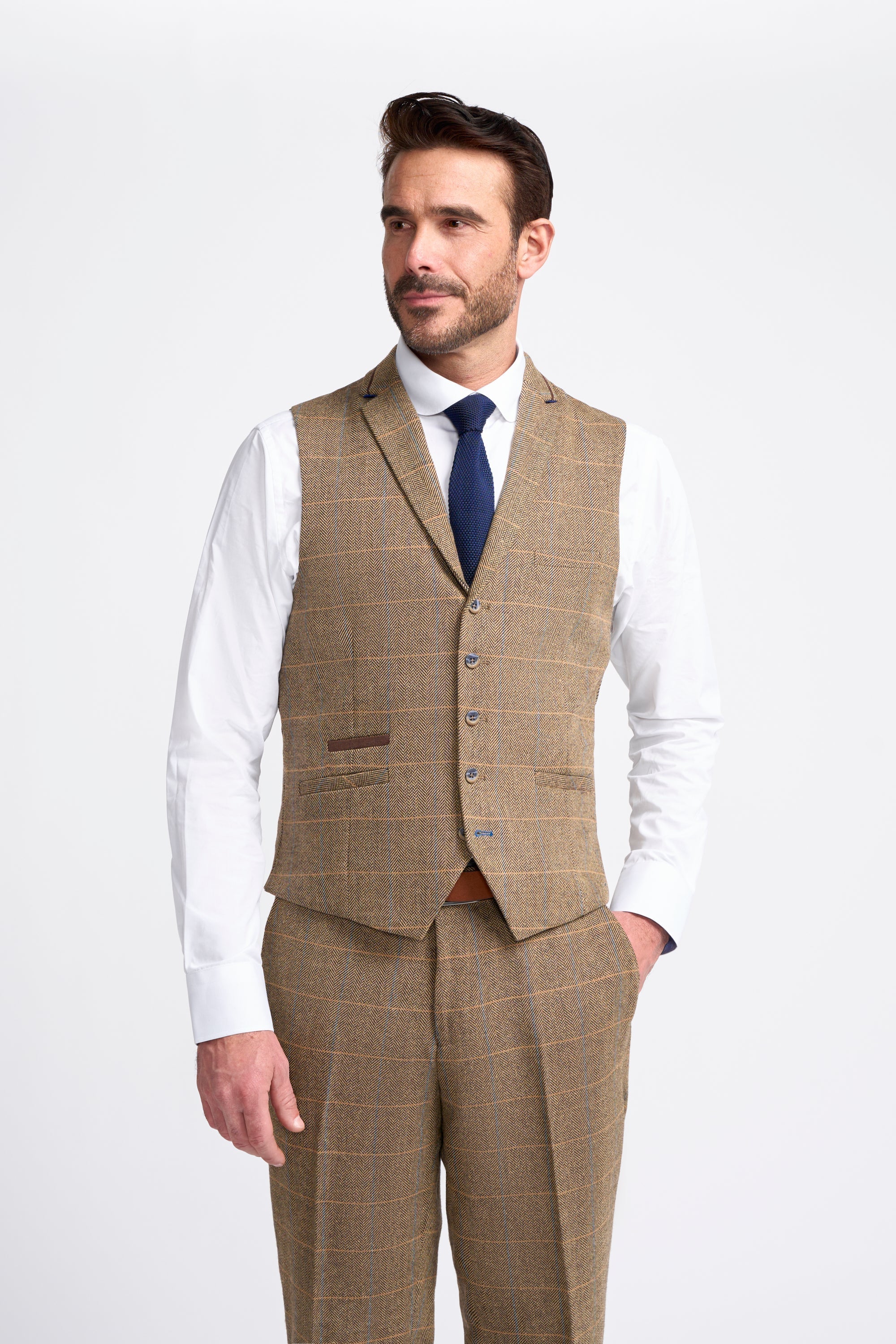 Men's Slim Fit Herringbone Check Tweed Wool Suit Waistcoat Sold ...