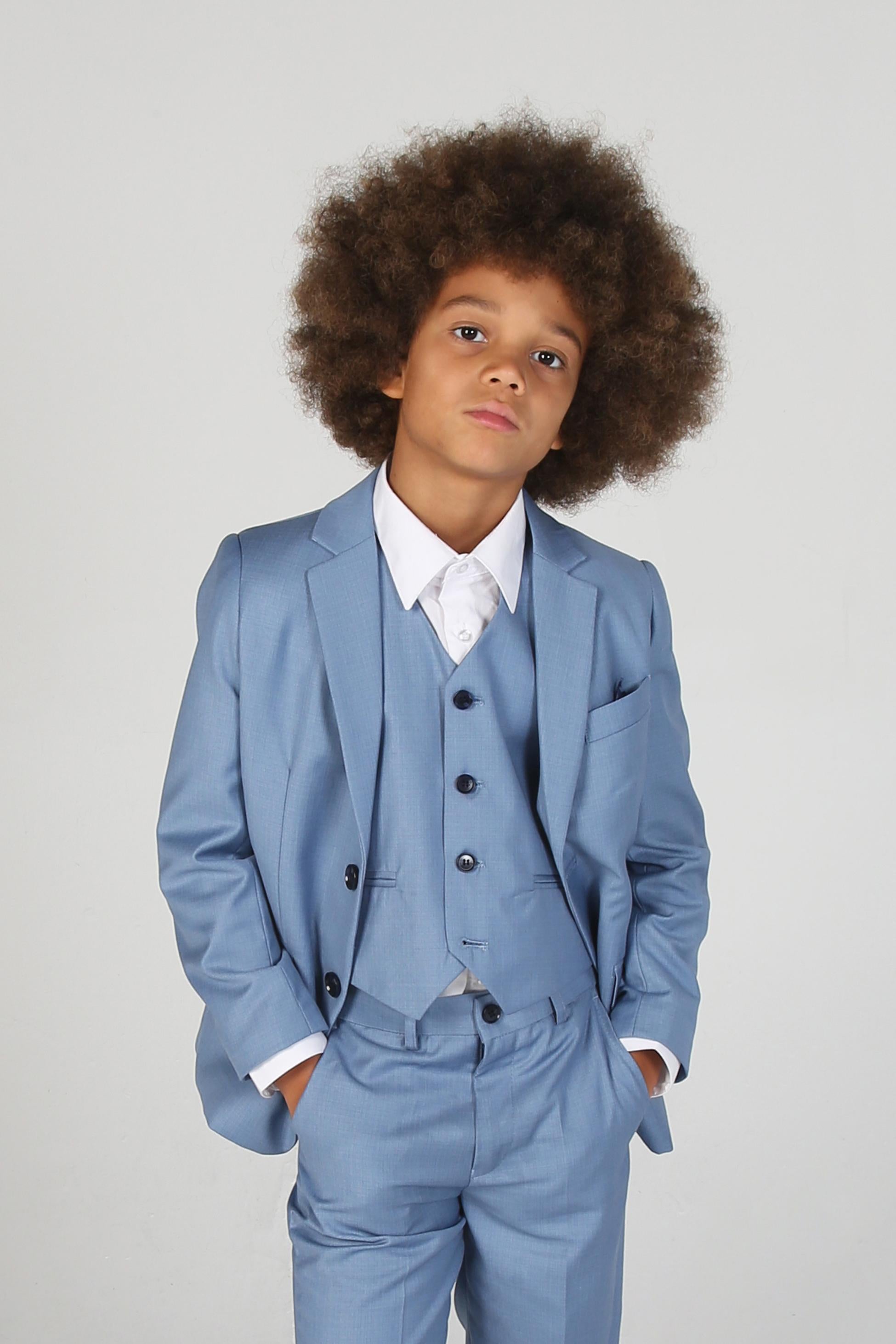 Boys Page Boy Tailored Fit Wedding Prom Suit Set In Sky Blue| SIRRI