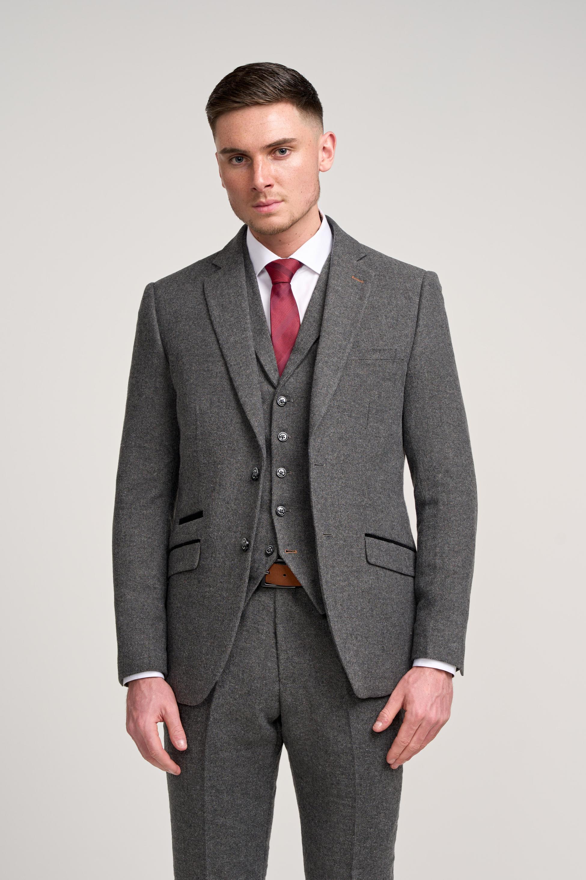 Luxury Grey Herringbone Tweed Suit for Men | SIRRI
