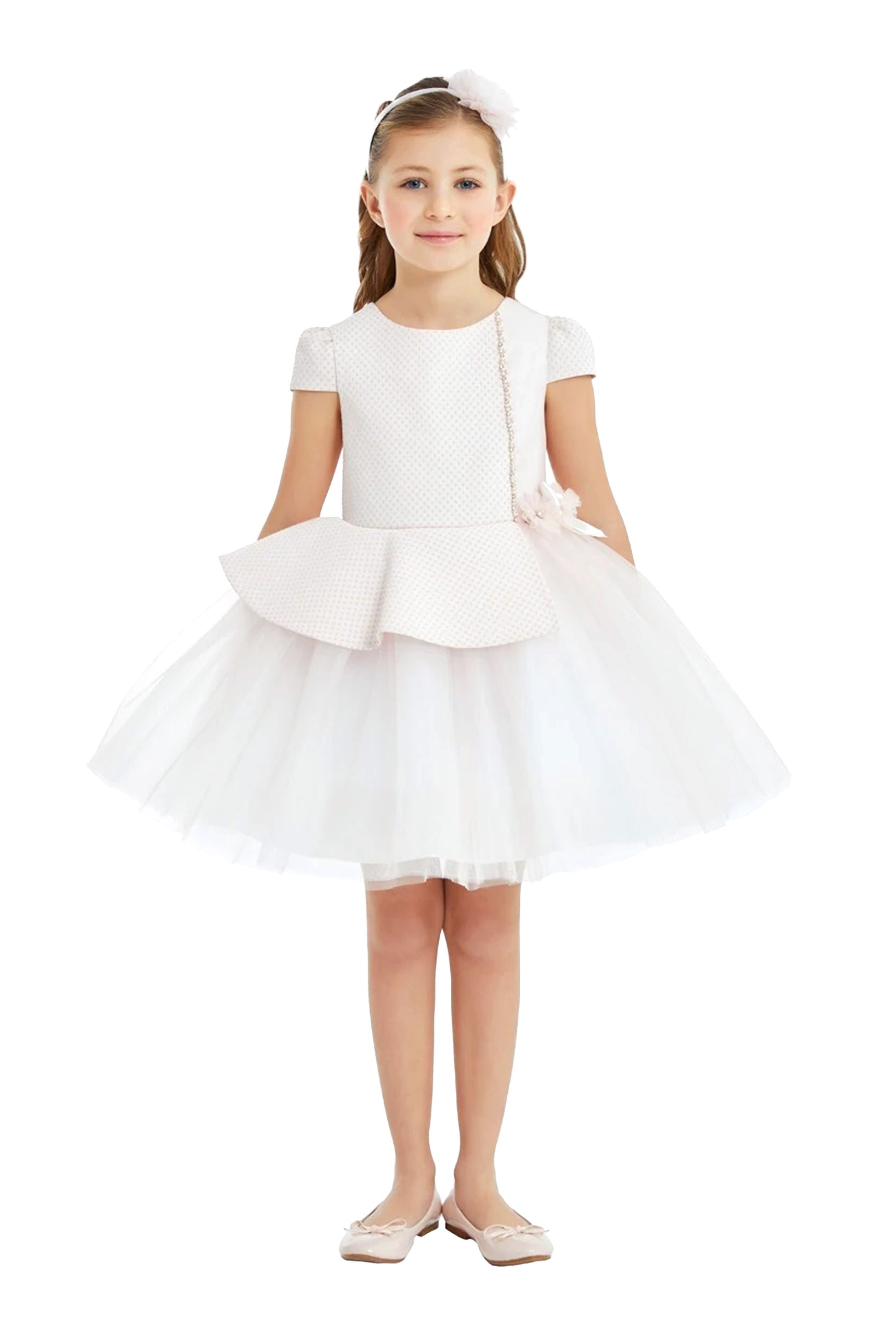 Flower Girls Peplum Short Sleeves Full Skirt Mini Communion Wedding ...